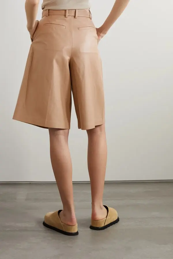 JOSEPH Tarah Pleated Leather Wide-leg Shorts