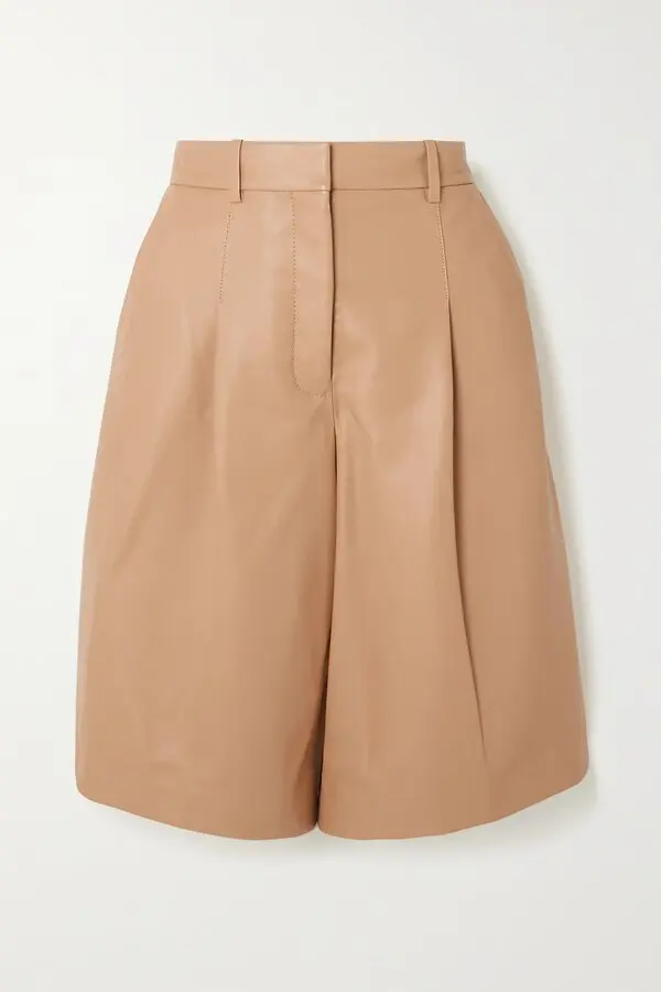 JOSEPH Tarah Pleated Leather Wide-leg Shorts