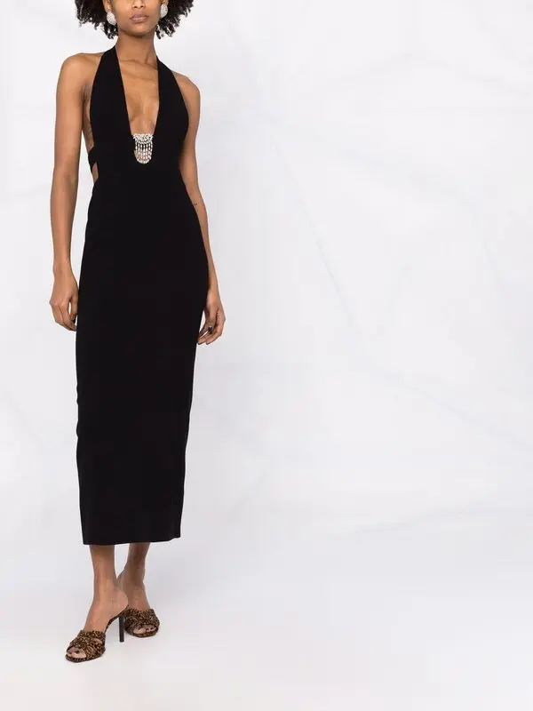 Saint Laurent Crystal-Embellished Halterneck Dress - Black