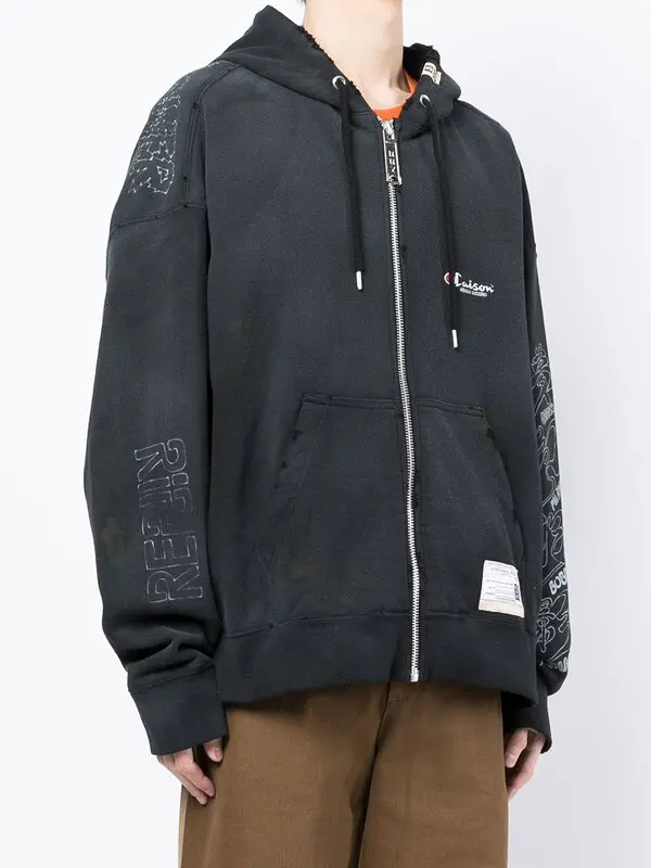 Mihara Yasuhiro Graphic-Print Zipped Hoodie In Black - 50% Off
