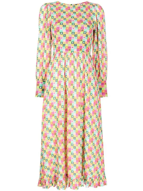 Olivia Rubin Checked Long-sleeve Smock Dress