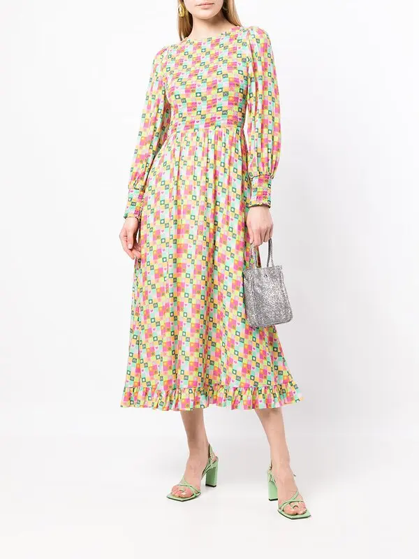 Olivia Rubin Checked Long-sleeve Smock Dress