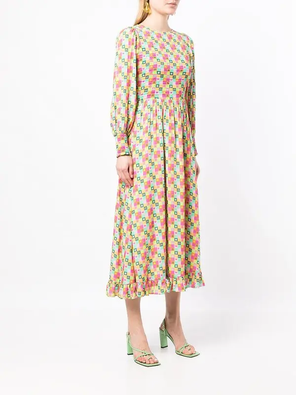 Olivia Rubin Checked Long-sleeve Smock Dress