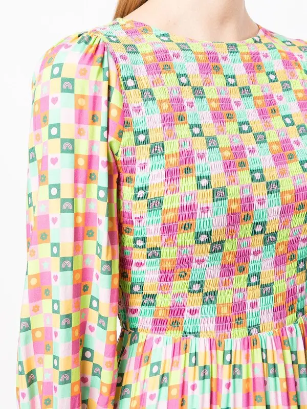 Olivia Rubin Checked Long-sleeve Smock Dress