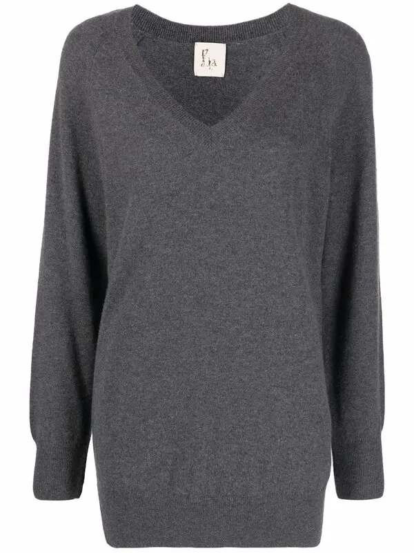 PAULA V-neck Knit Jumper - Grey