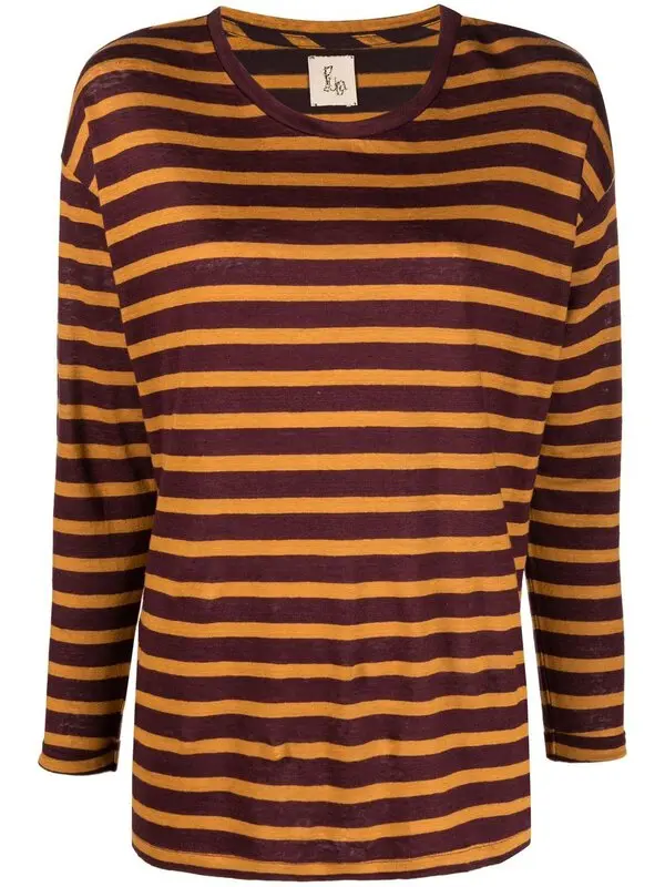 PAULA S Stripe-print Linen T-shirt - Yellow