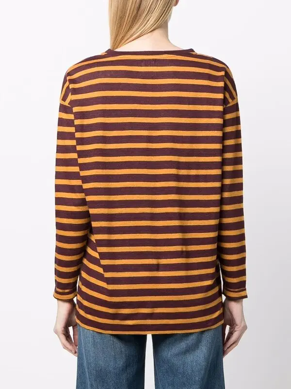 PAULA S Stripe-print Linen T-shirt - Yellow