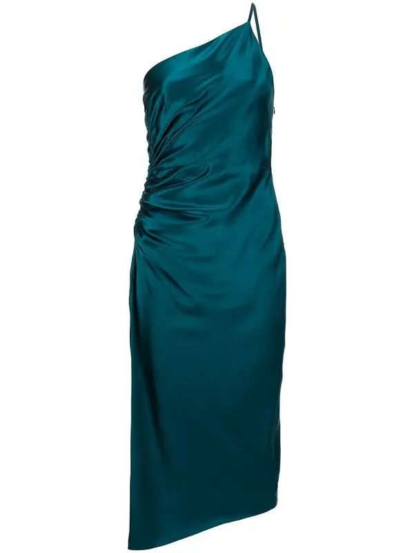 Michelle Mason Gathered One-shoulder Silk Dress