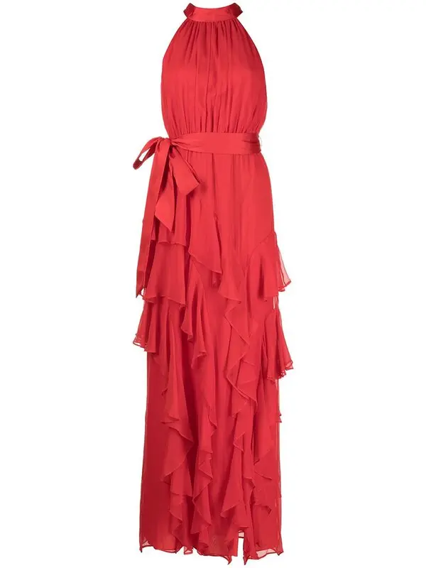 Alice + Olivia Emelia High-slit Ruffled Dress
