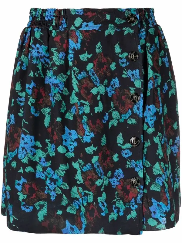 GANNI Floral-print Skirt - Black