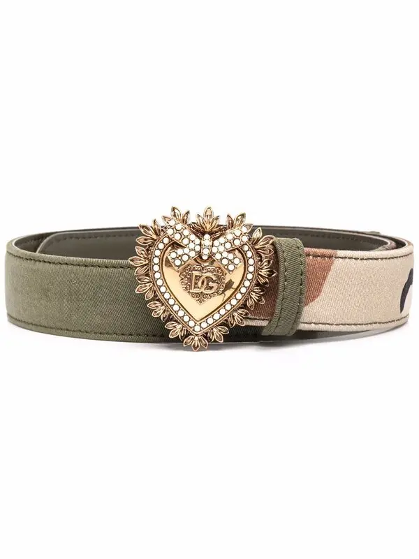 Dolce & Gabbana Camouflage-print Heart-motif Belt - Green