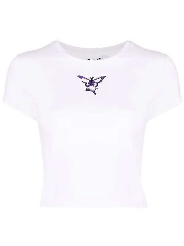 PUMA Butterfly-print Cropped T-shirt - White