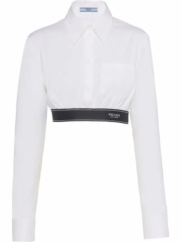Prada Logo-trim Stretch-poplin Cropped Shirt