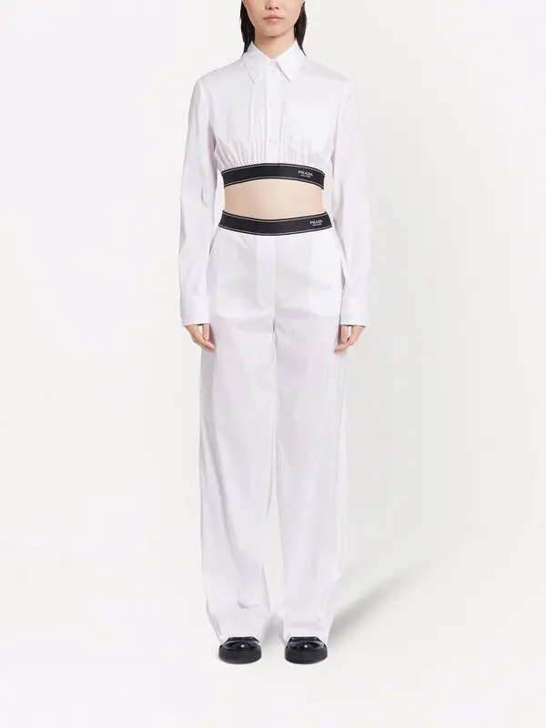 Prada Logo-trim Stretch-poplin Cropped Shirt