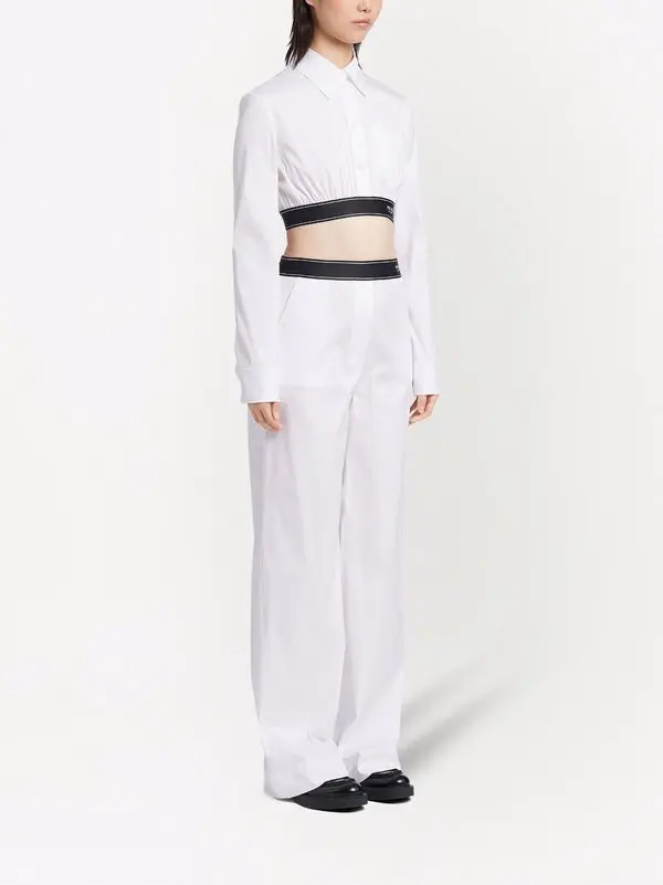 Prada Logo-trim Stretch-poplin Cropped Shirt