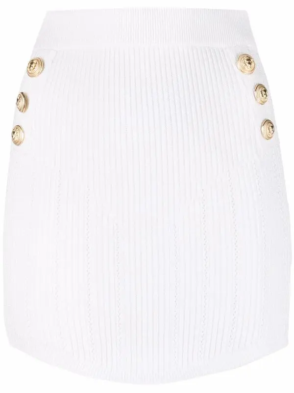 Balmain Ribbed-knit Fitted Miniskirt - White