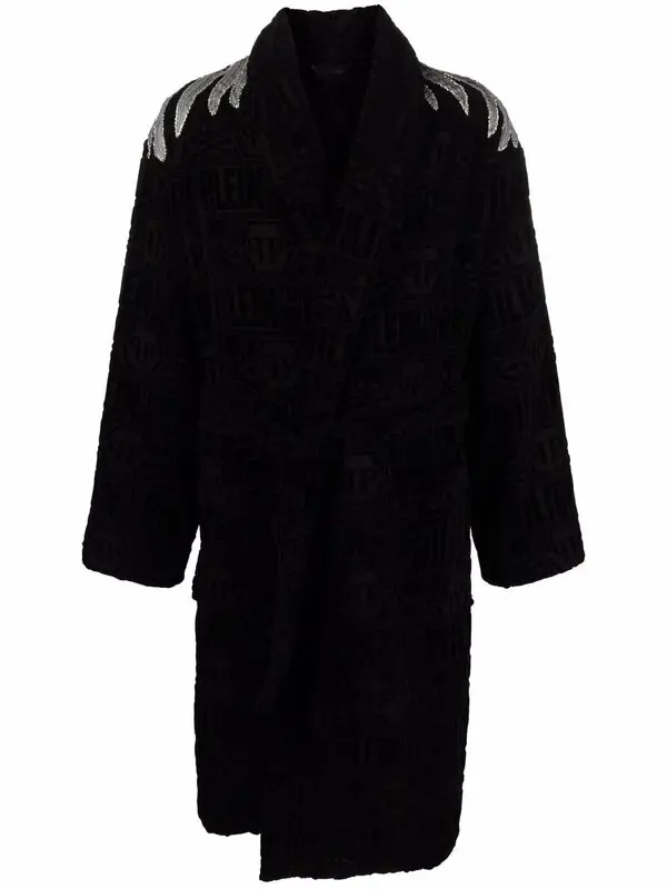 Philipp Plein Beaded Eagle Bath Robe - Black