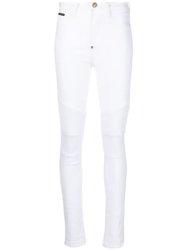Philipp Plein High-waisted Biker Jeans - White