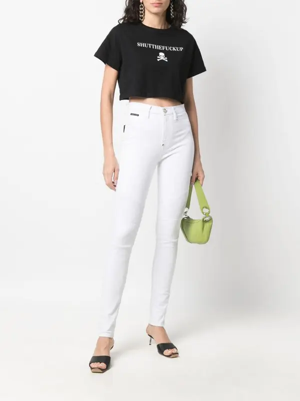 Philipp Plein High-waisted Biker Jeans - White