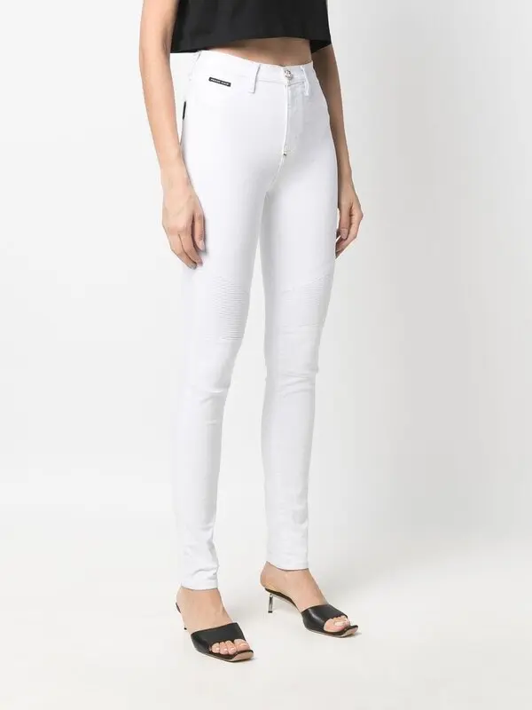 Philipp Plein High-waisted Biker Jeans - White