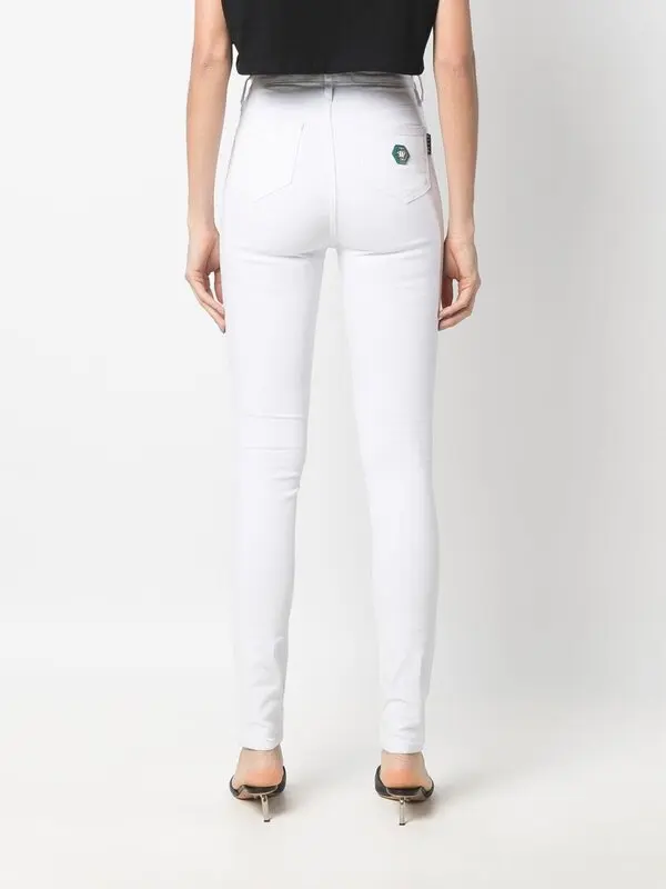 Philipp Plein High-waisted Biker Jeans - White