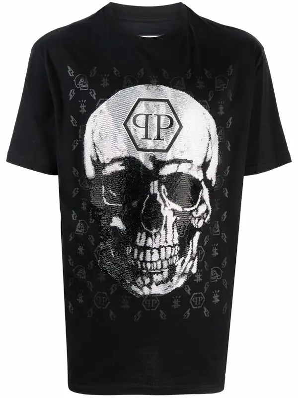 Philipp Plein Gem-embellished Skull Graphic T-shirt - Black