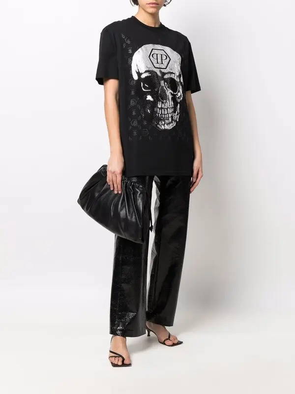 Philipp Plein Gem-embellished Skull Graphic T-shirt - Black