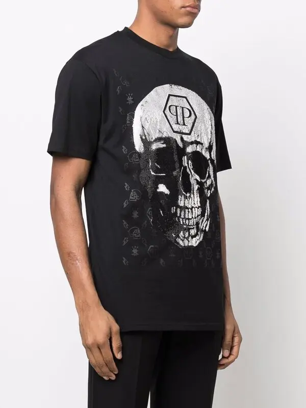 Philipp Plein Gem-embellished Skull Graphic T-shirt - Black