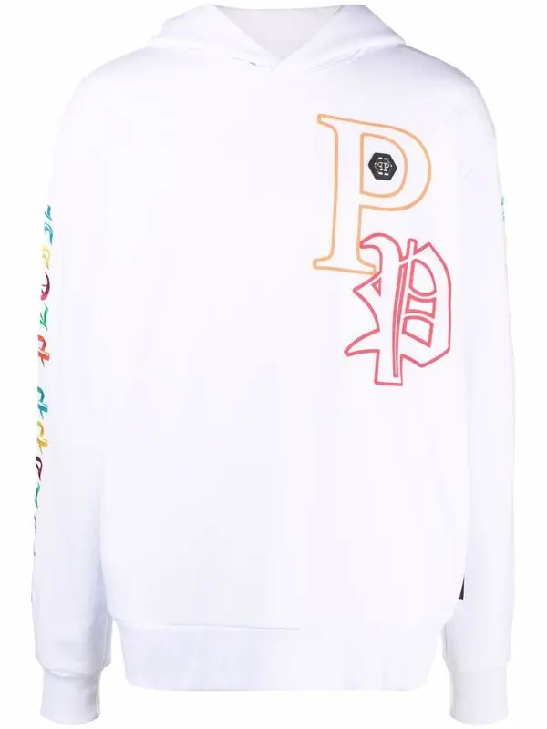 Philipp Plein Gothic Plein Embroidered Pullover Hoodie - White