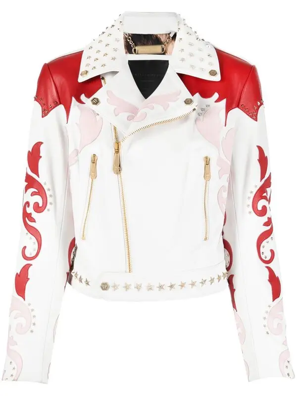 Philipp Plein Cowboy Intarsia Leather Jacket - White