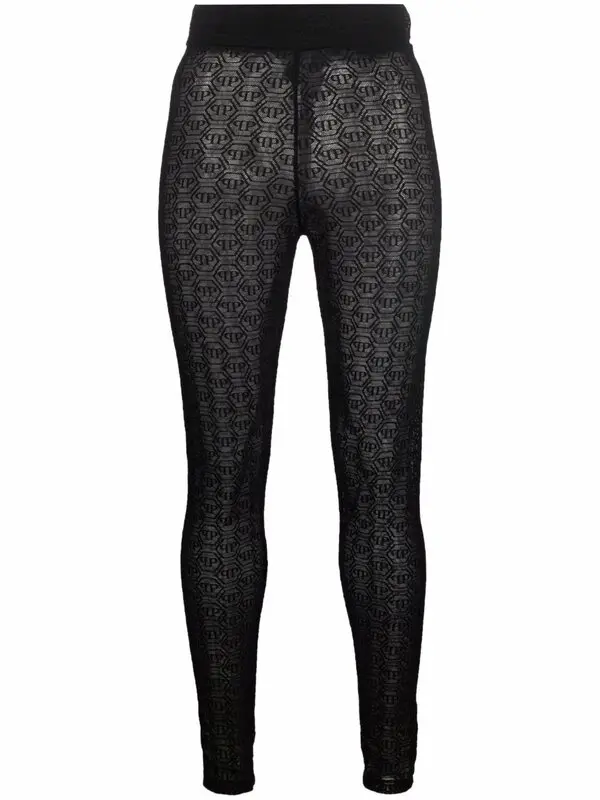 Philipp Plein Tulle Monogram Leggings - Black