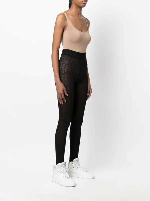 Philipp Plein Tulle Monogram Leggings - Black