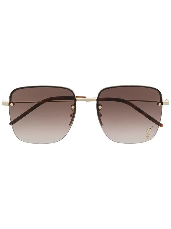 Saint Laurent Logo-plaque Tinted Sunglasses - Brown