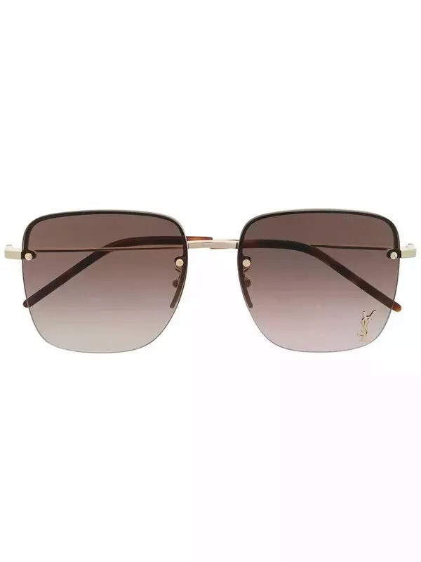 Saint Laurent Logo-plaque Tinted Sunglasses - Gold