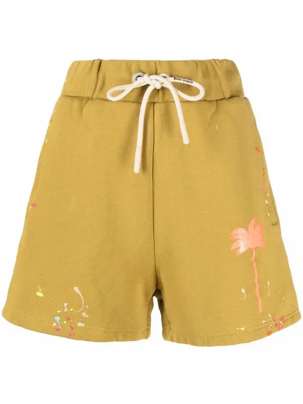 Palm Angels Paint Splatter Cotton Shorts - Yellow