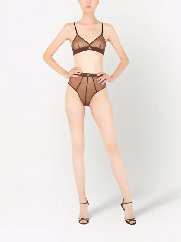Dolce & Gabbana V-neck Logo Bralette - Brown