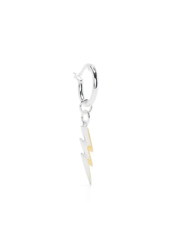 TRUE ROCKS Lightning Bolt Charm Hoop Earring - Silver