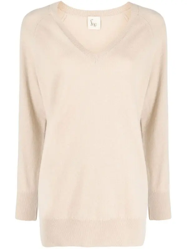 PAULA V-neck Cashmere Jumper - Neutrals