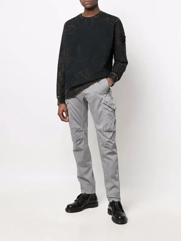 Stone Island Off-Dye Ovd Treatment Garment-Dyed Weathirt In Black