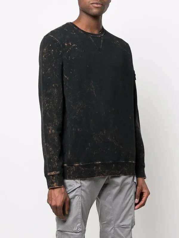 Stone Island Off-Dye Ovd Treatment Garment-Dyed Weathirt In Black