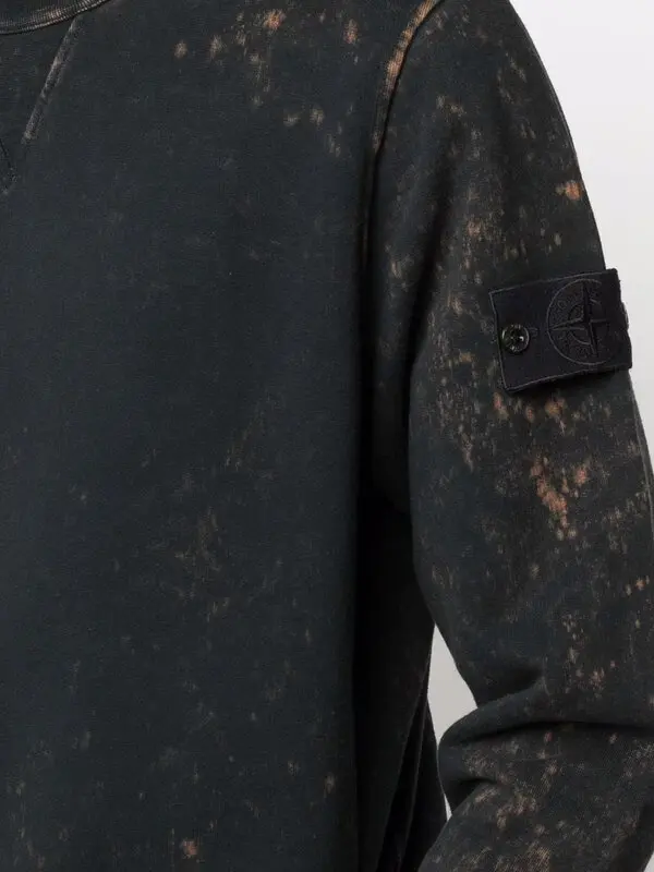 Stone Island Off-Dye Ovd Treatment Garment-Dyed Weathirt In Black