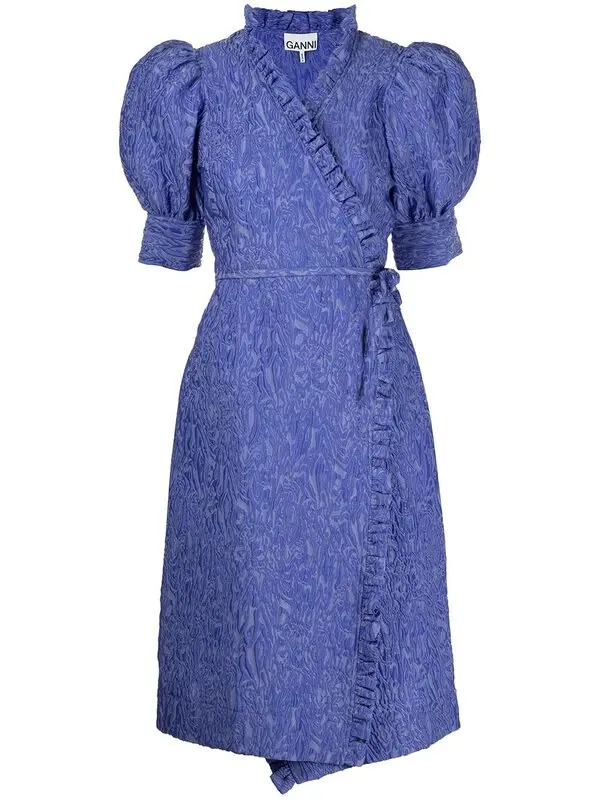 Ganni 3d-Jacquard Wrap Dress - Blue | Editorialist
