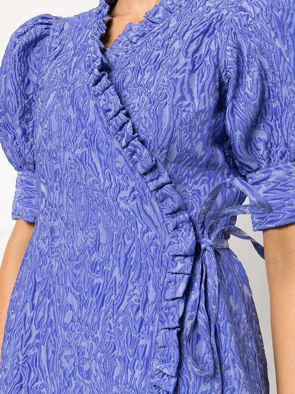 princess polly baby blue dress Ganni Floral-jacquard Satin Midi Dress Dark Blue GANNI