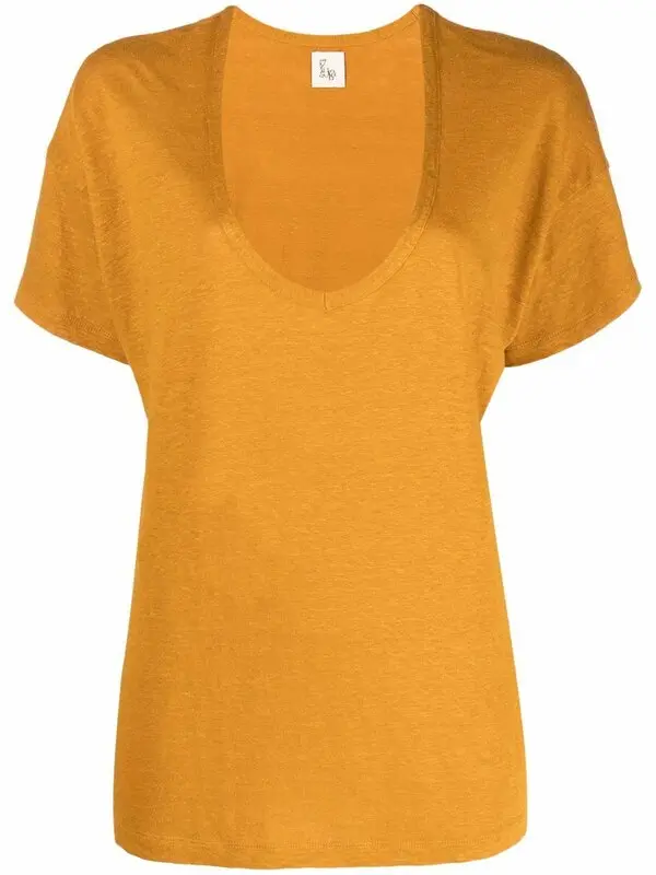 PAULA S V-neck Linen T-shirt - Yellow