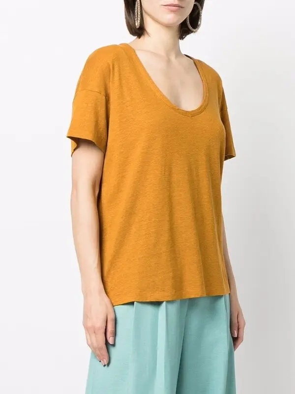PAULA S V-neck Linen T-shirt - Yellow