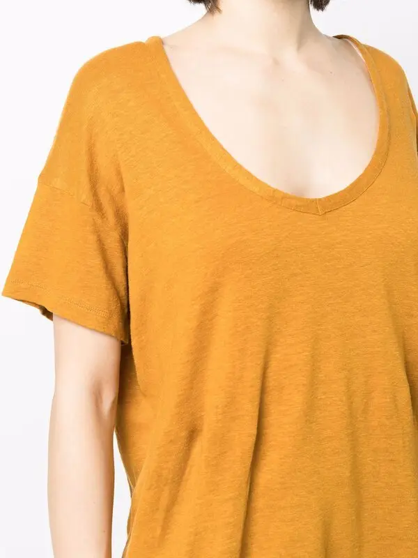 PAULA S V-neck Linen T-shirt - Yellow