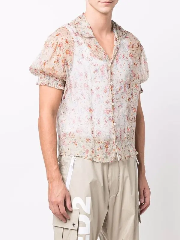 Dsquared2 Sheer Puff-sleeve Floral-print Shirt