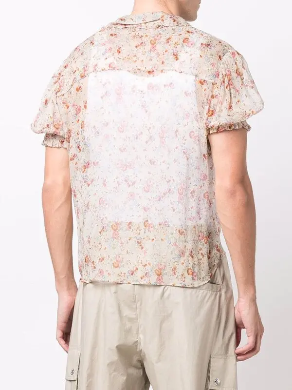 Dsquared2 Sheer Puff-sleeve Floral-print Shirt
