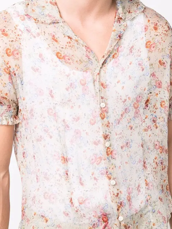 Dsquared2 Sheer Puff-sleeve Floral-print Shirt