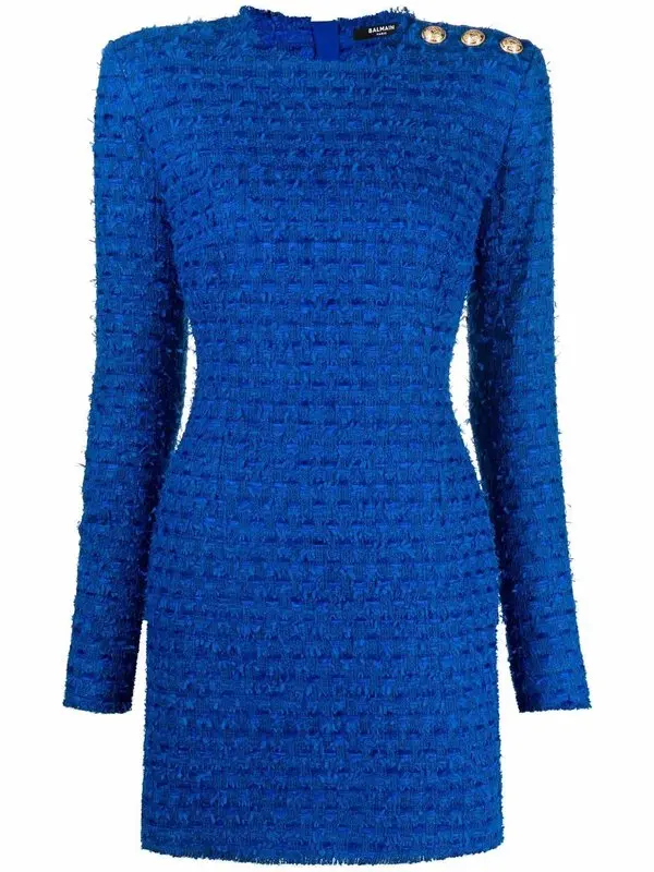 Balmain Tweed Mini Dress - Blue